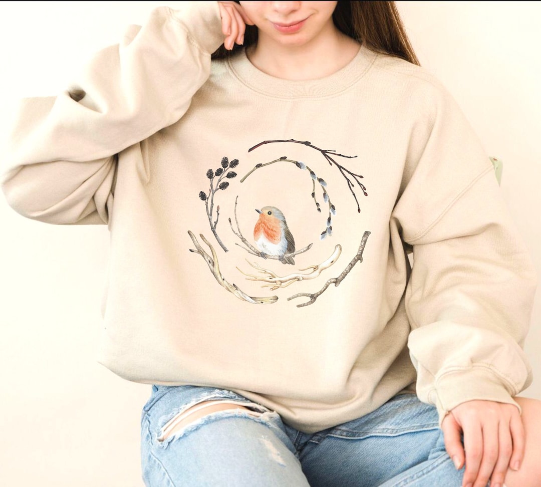Bird Sweatshirt, Bird Nest Shirt, Watercolor Bird Branches, Bird Home ...