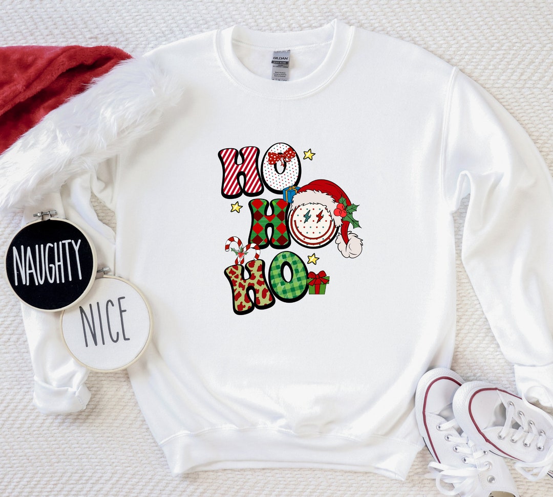 Ho Ho Ho Smiley Face Christmas Sweatshirt, Retro Santa Emoji Cute ...