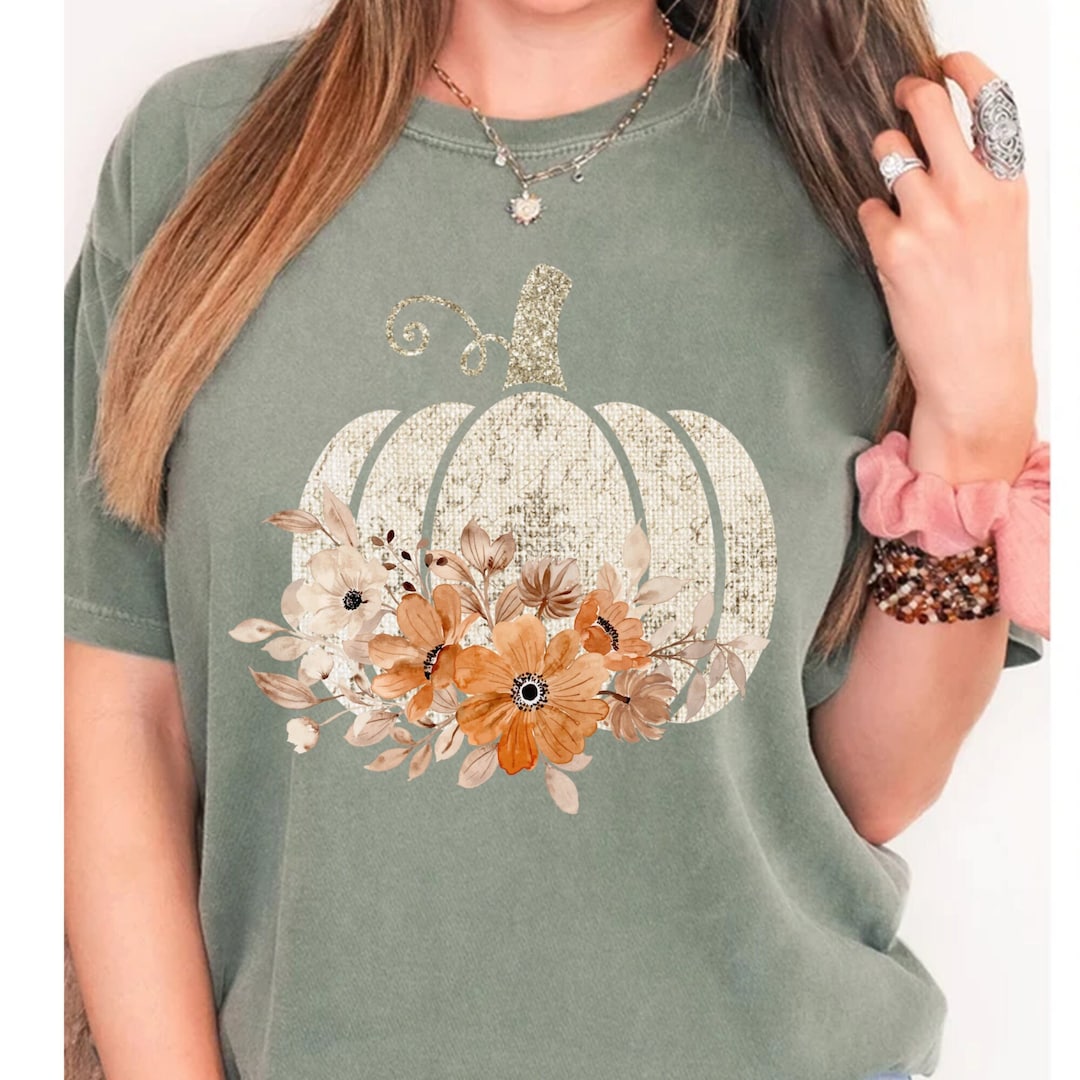 Floral Pumpkin Shirt, Fall Pumpkin Shirt, Comfort Colors® Fall Gifts ...