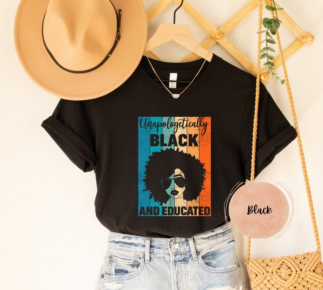 Retro Black and Educated T-shirt, Graduation Gift, Afro Woman Shirt ...