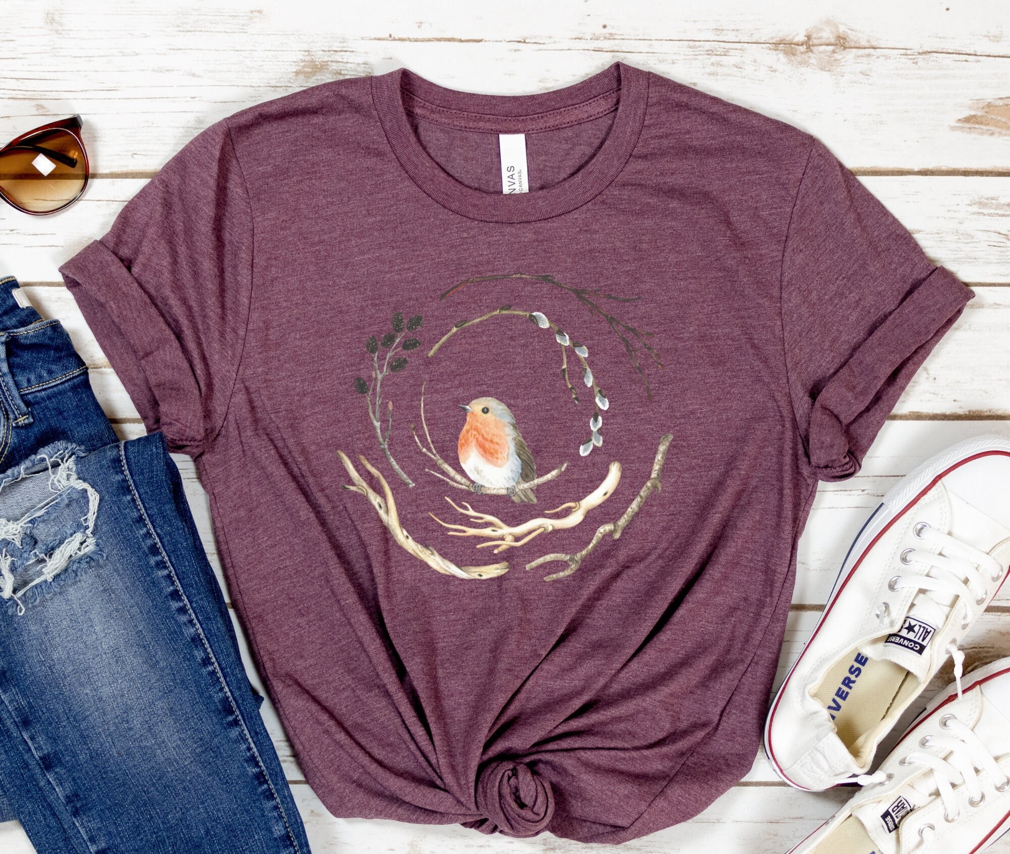 Bird Shirt Bird Nest Tee Watercolor Bird Branches Bird Home - Etsy
