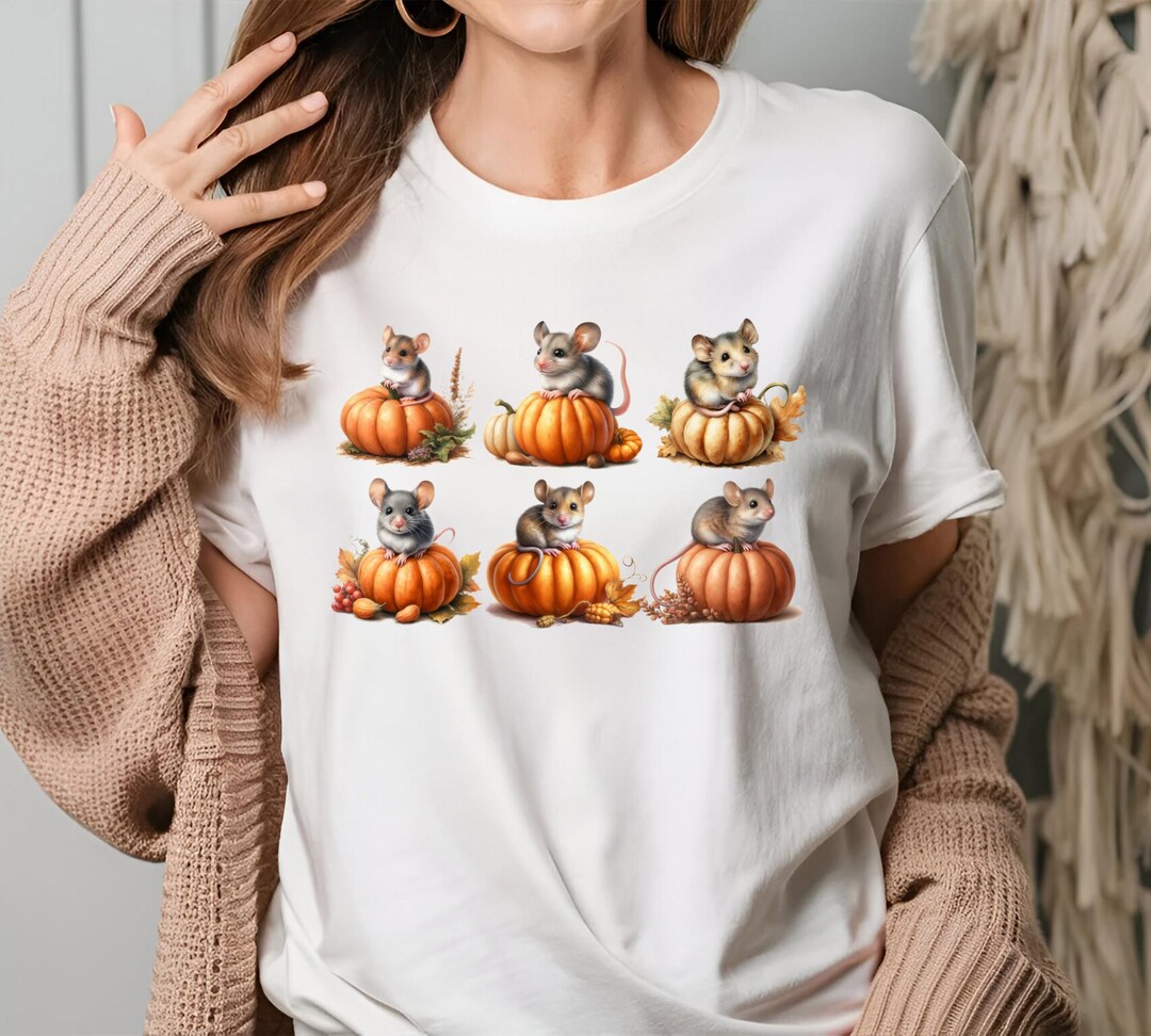 Mice and Pumpkins Fall Shirt: Whimsical Autumn Graphic Tee - Etsy
