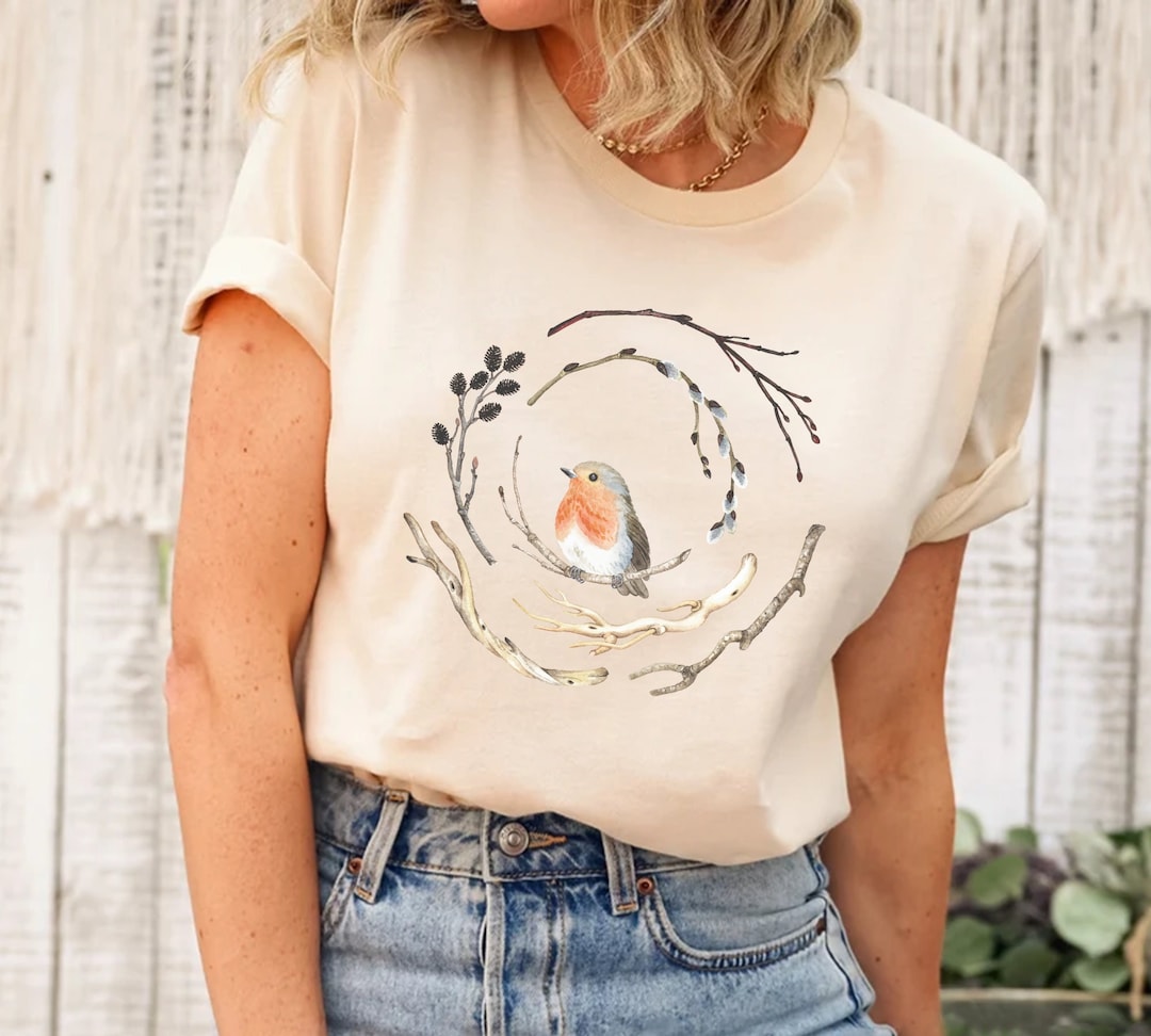 Bird Shirt, Bird Nest Tee, Watercolor Bird Branches, Bird Home Tshirt ...