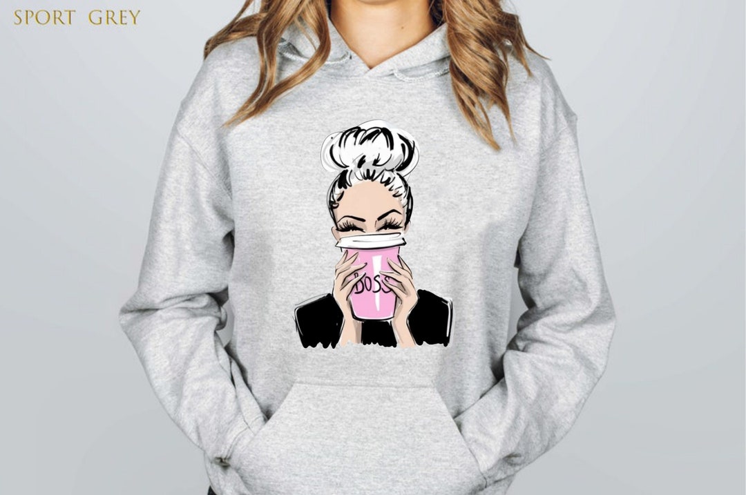 Boss Lady Hoodie, Coffee Drinking Boss Girl Sweater, Messy Bun Boss ...