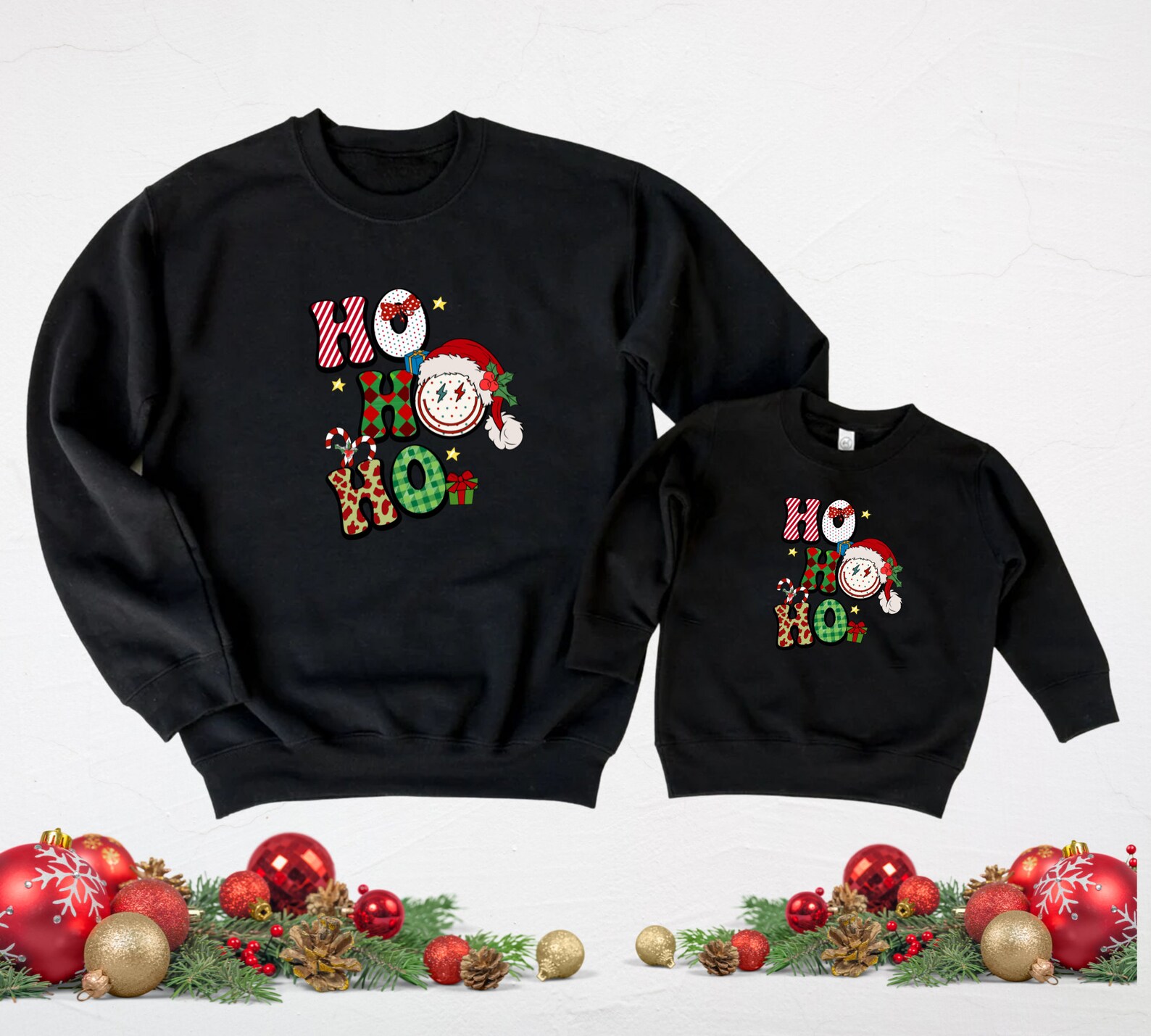 Ho Ho Ho Smiley Face Christmas Sweatshirt, Retro Santa Emoji Cute ...