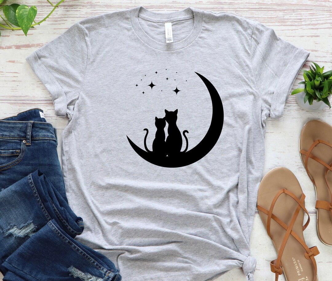 Cat on Moon T-shirt: Magical Valentine Cats Tee - Etsy
