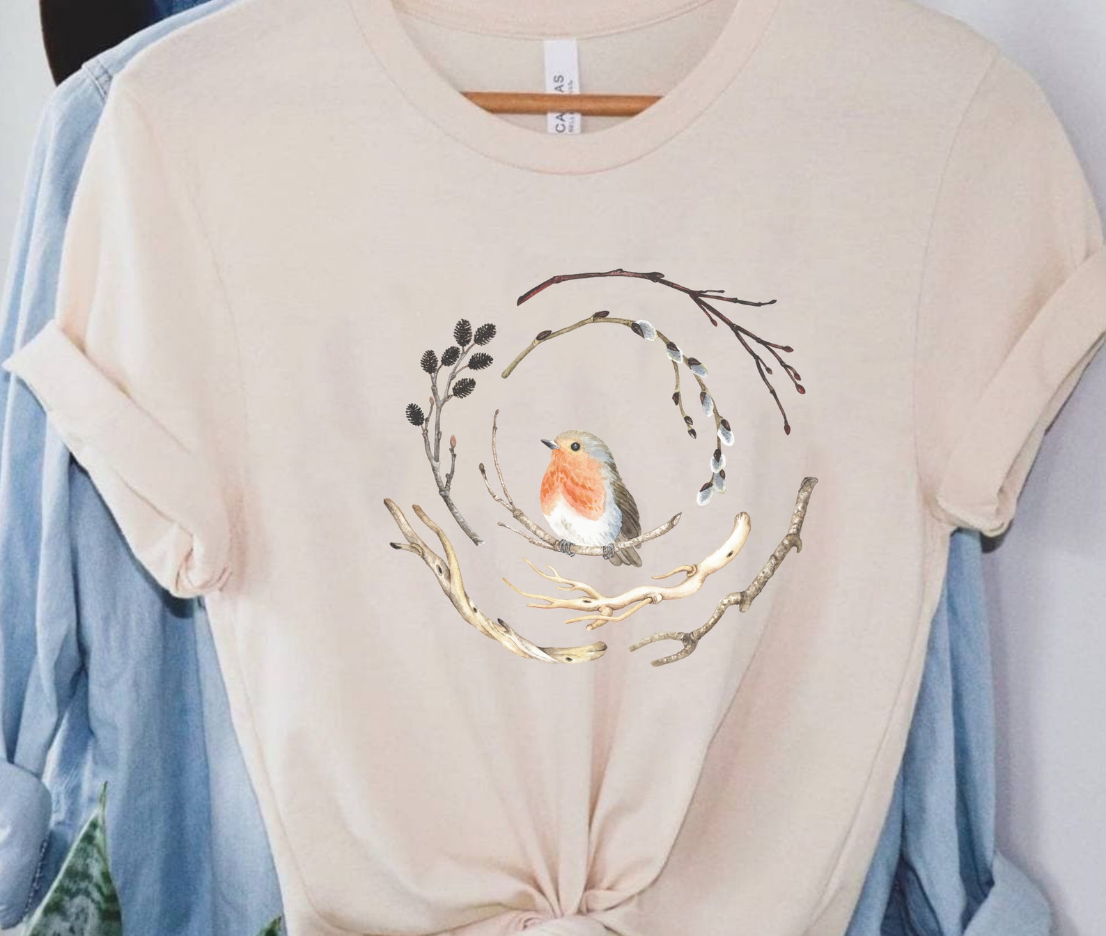 Bird Shirt Bird Nest Tee Watercolor Bird Branches Bird Home - Etsy