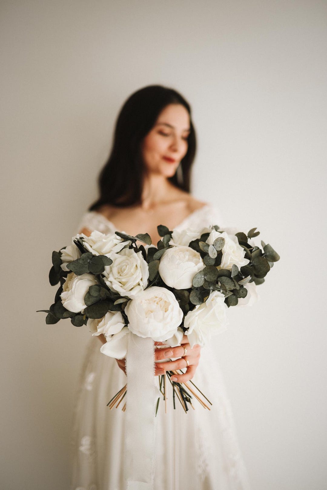 Bridal Bouquet Set | White & Green Wedding Bouquets | Preserved and ...