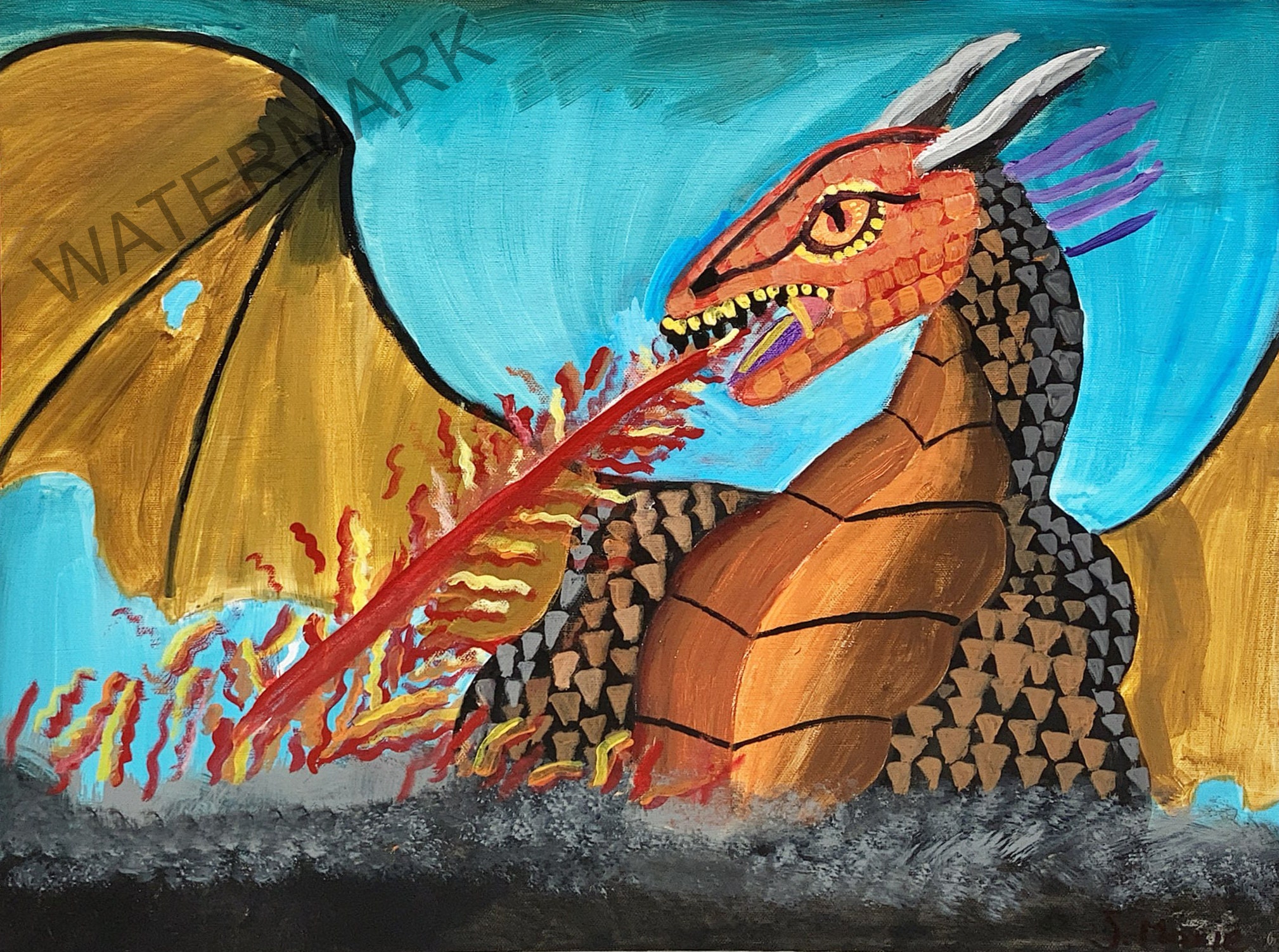 Dragon Breathing Fire, Dragon, Water - Etsy