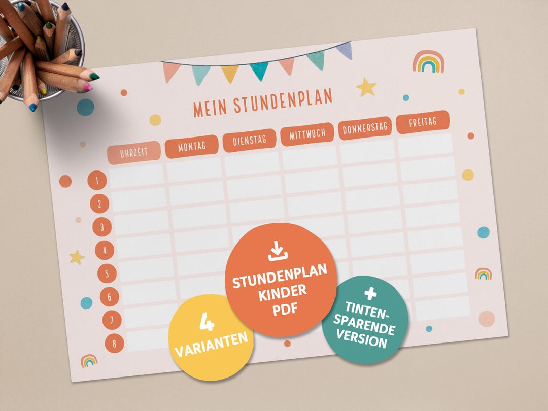 Orange Children's Timetable – 4 PDF Templates (2 Layouts per Color ...