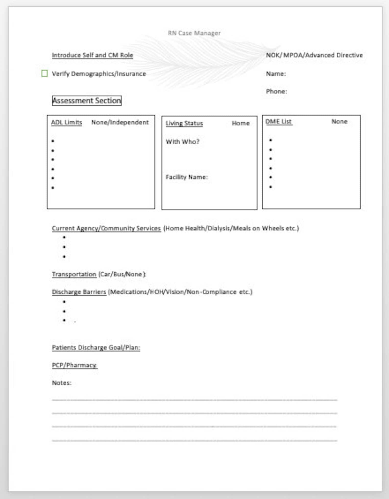 RN Case Manager Template RN CM Hospital Inpatient Clinic Outpatient - Etsy