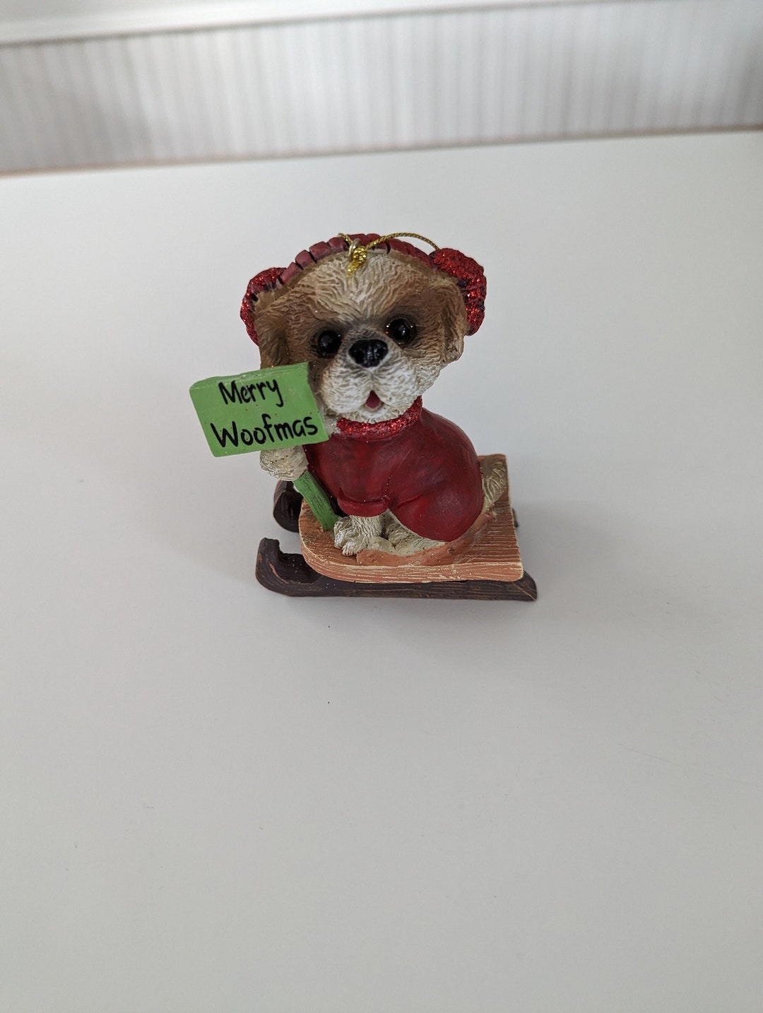 Merry Woofmas Dog on Sled Wearing Ear Muffs Christmas Ornament - Etsy