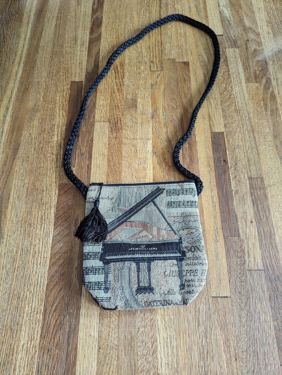 Tapestry Grand Piano Handbag With Satin Cord Shoulder Strap Tassel ...