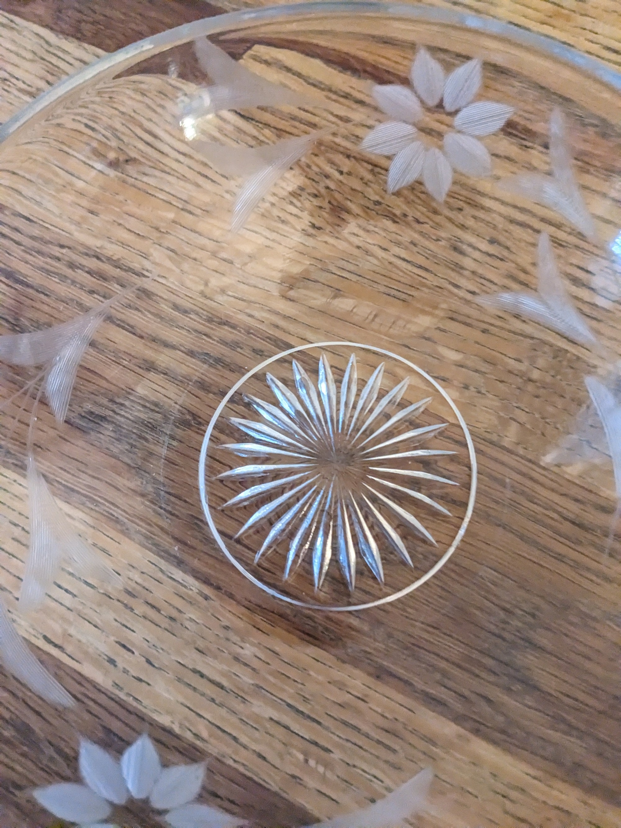 Vintage 6" Round Floral Etched Cut Glass Dish With Handle - Etsy