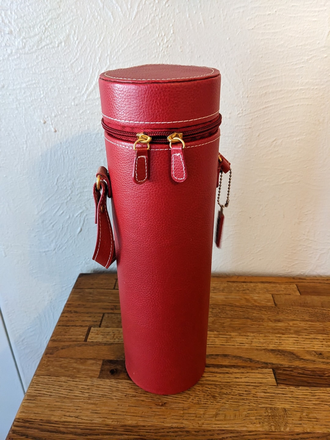 Red Leather Zip Cylinder Wine Bottle Holder by Beverage Butler - Etsy