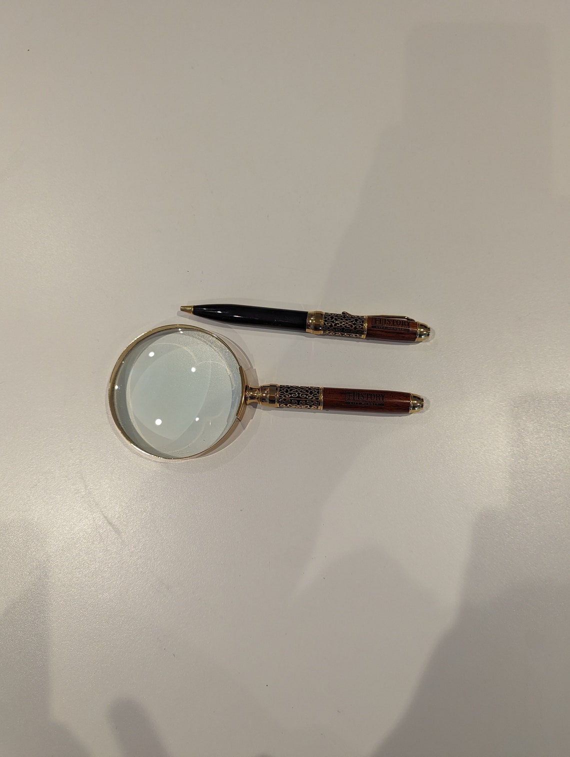 Magnifying Glass and Writing Pen Set Wood Ornate Metal Design - Etsy