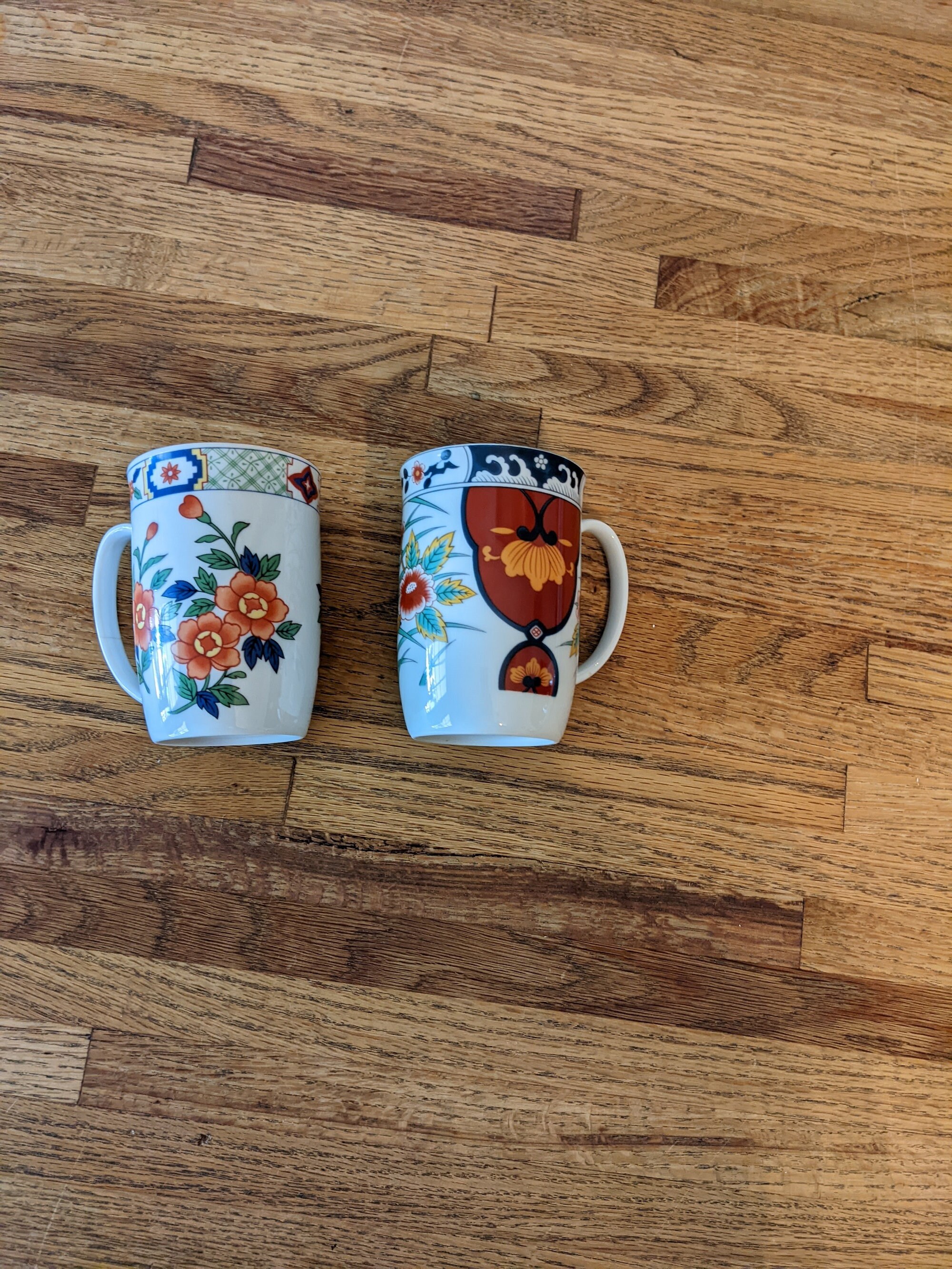 Floral Asian Inspired Coffee Mugs Set of 2 Gumps and Tait Ming - Etsy