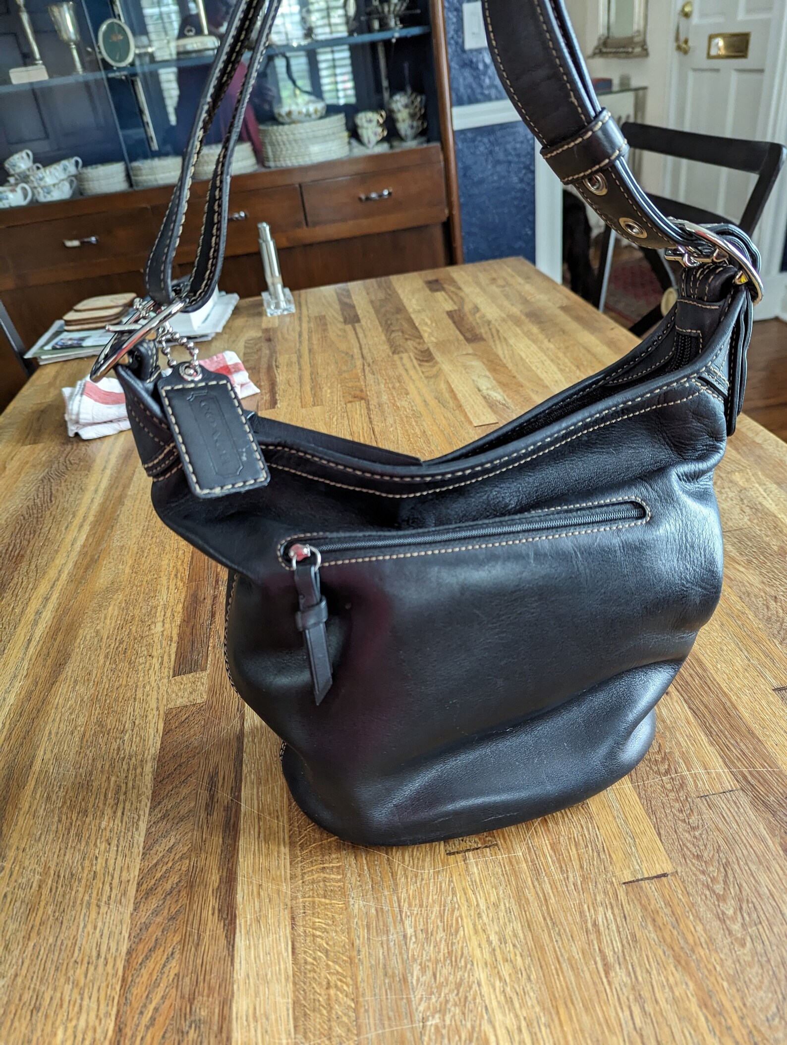 Vintage Coach Hobo Bag Black Silver Buckles and Grommets Oval Bottom ...