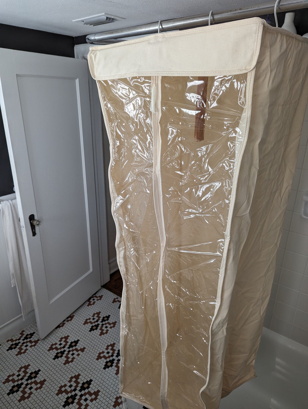 Hanging Wardrobe Garment Storage Bag | Natural Canvas W/ Clear Tassel ...