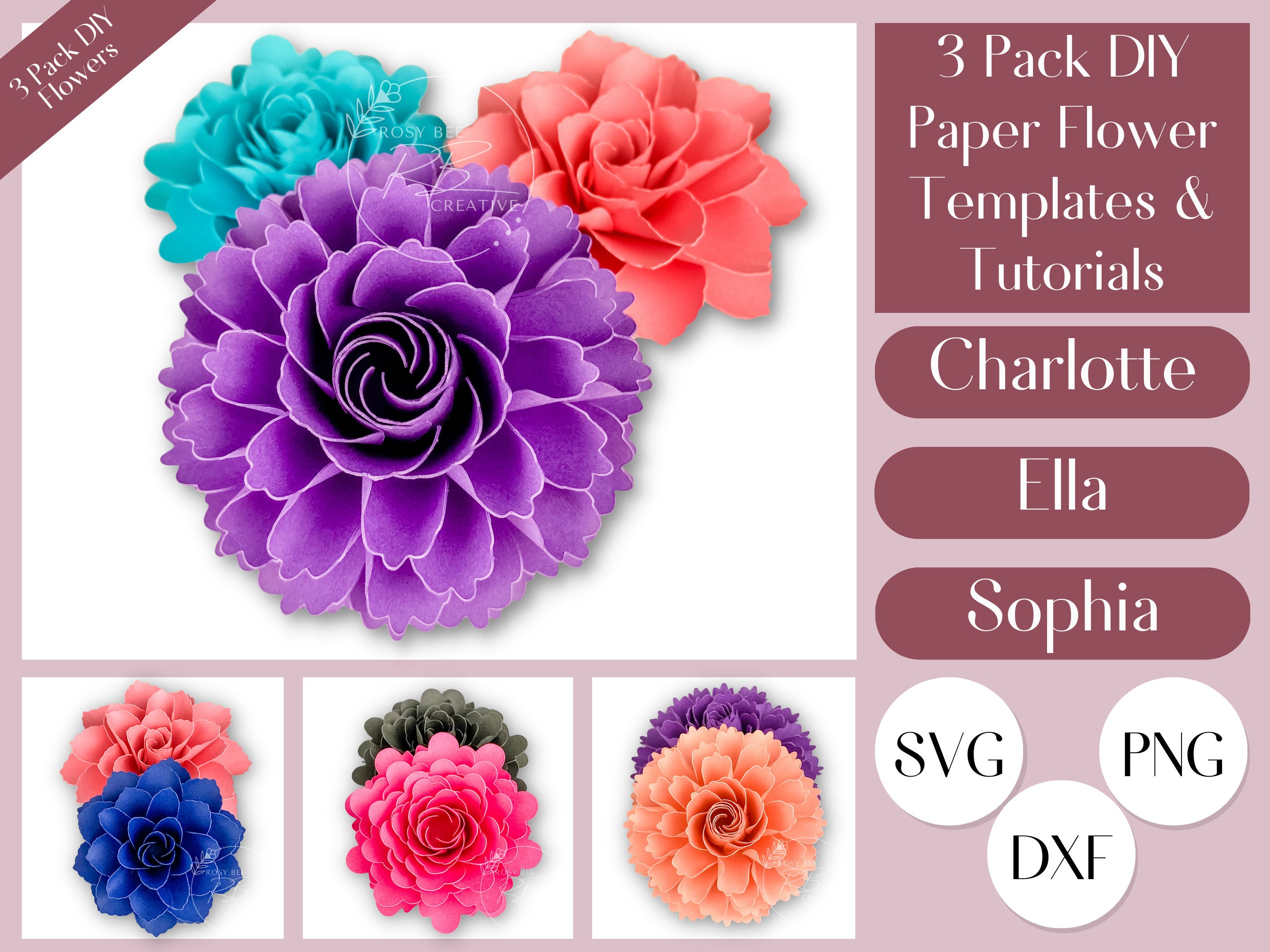 Bundle Pack Paper Flowers Paper Flower Tutorial Paper Flower Template ...