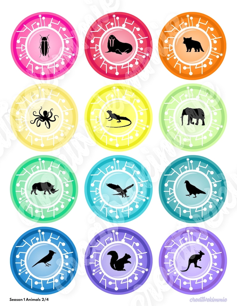 Season 1 Set of 48 "creature Power" Discs (inspired), 2.5" PRINTABLE ...