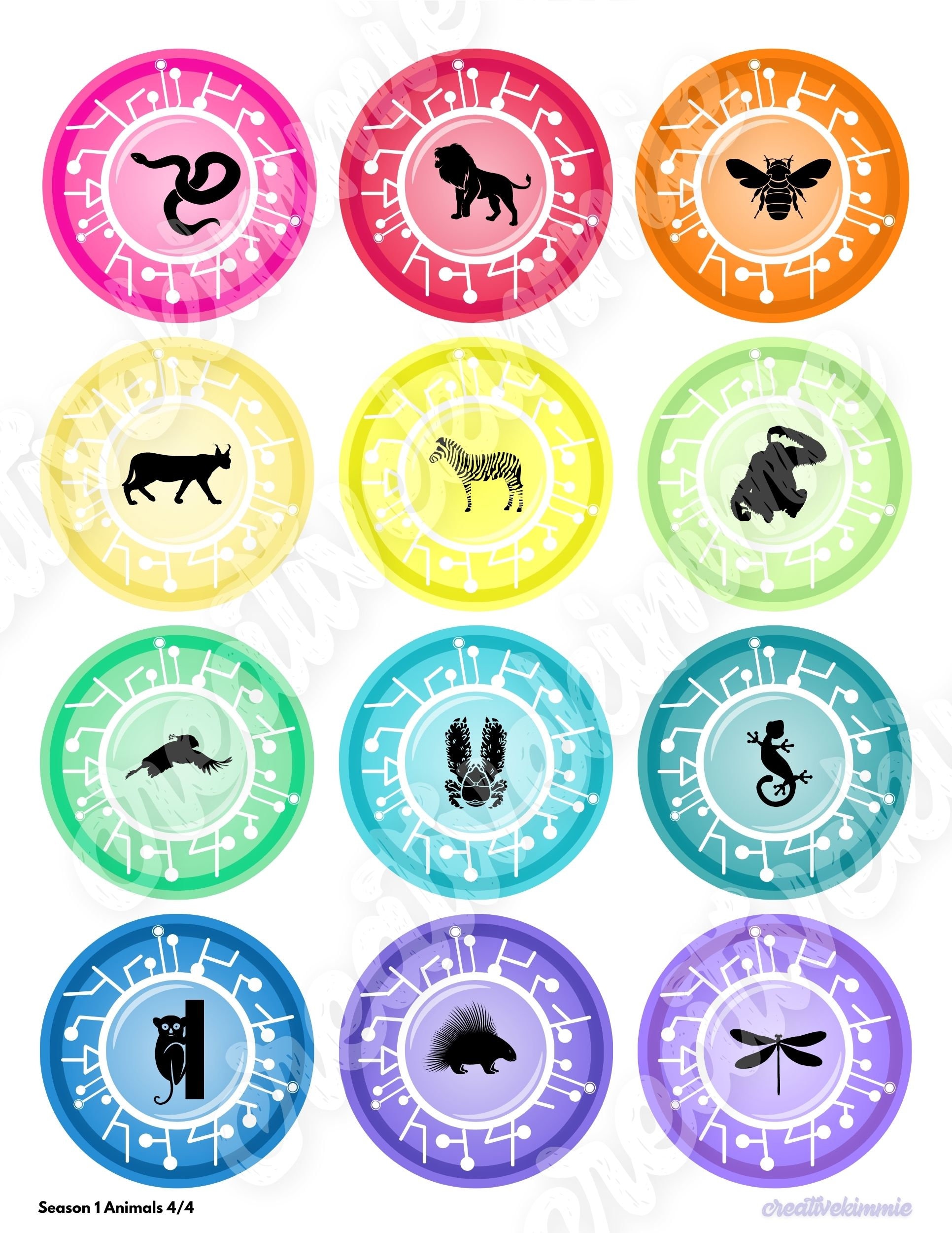 Season 1 Set of 48 "creature Power" Discs (inspired), 2.5" PRINTABLE ...