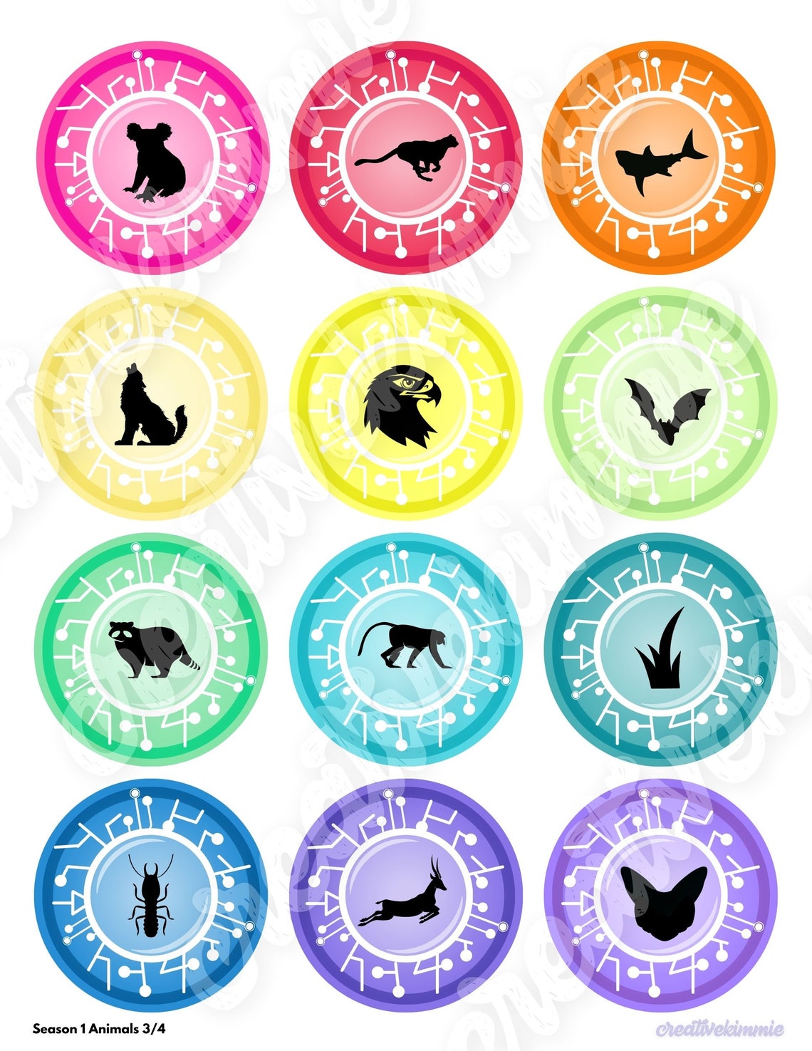 Season 1 Set of 48 "creature Power" Discs (inspired), 2.5" PRINTABLE ...
