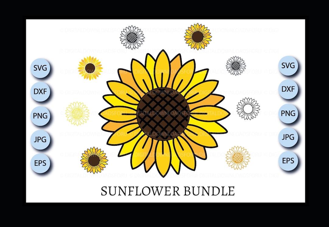 Sunflower Bundle SVG or Clipart, Sun Flower Png, Cut File, Silhouette ...