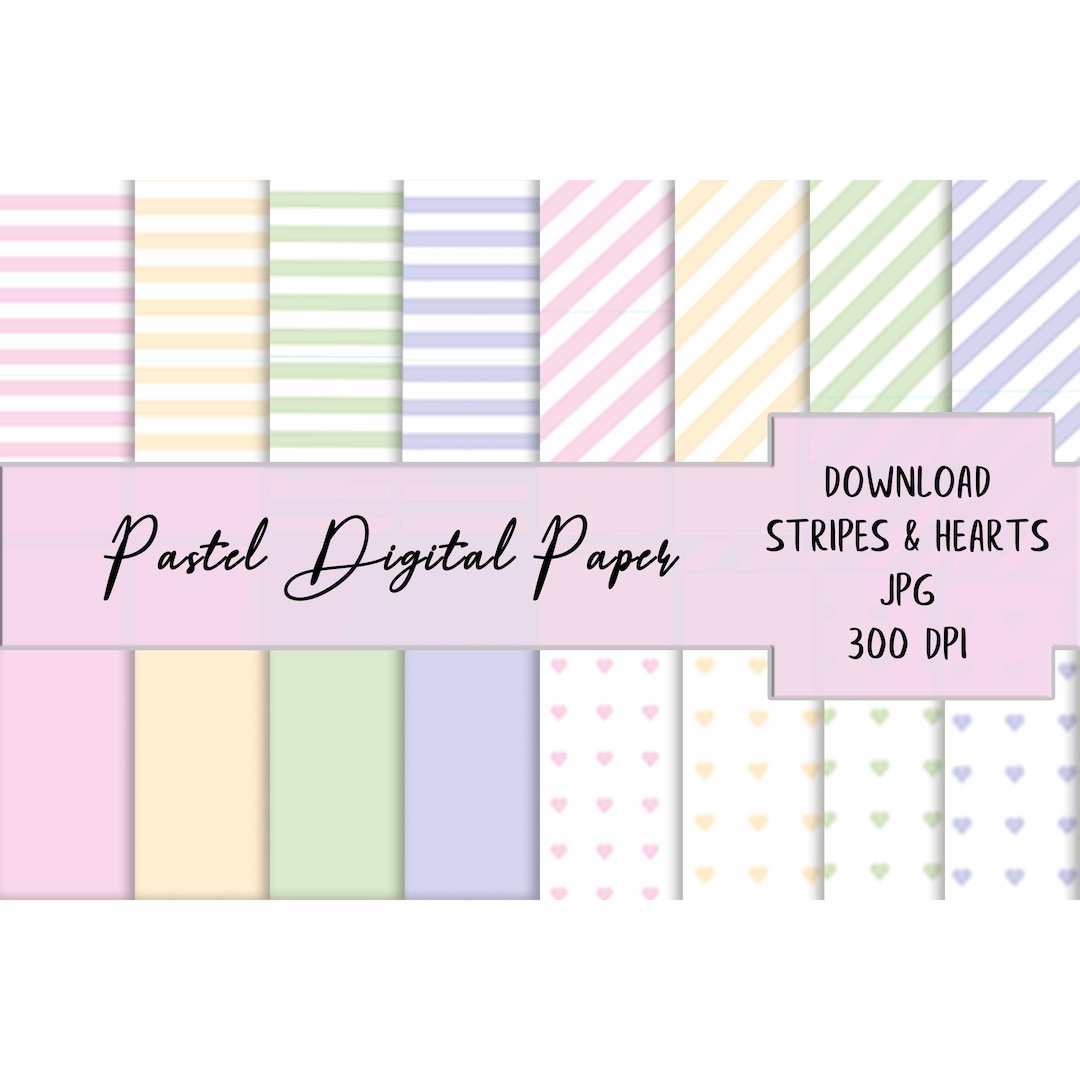 Pastel Lines, Pastel Hearts, Pastel Digital Paper, Baby Shower ...