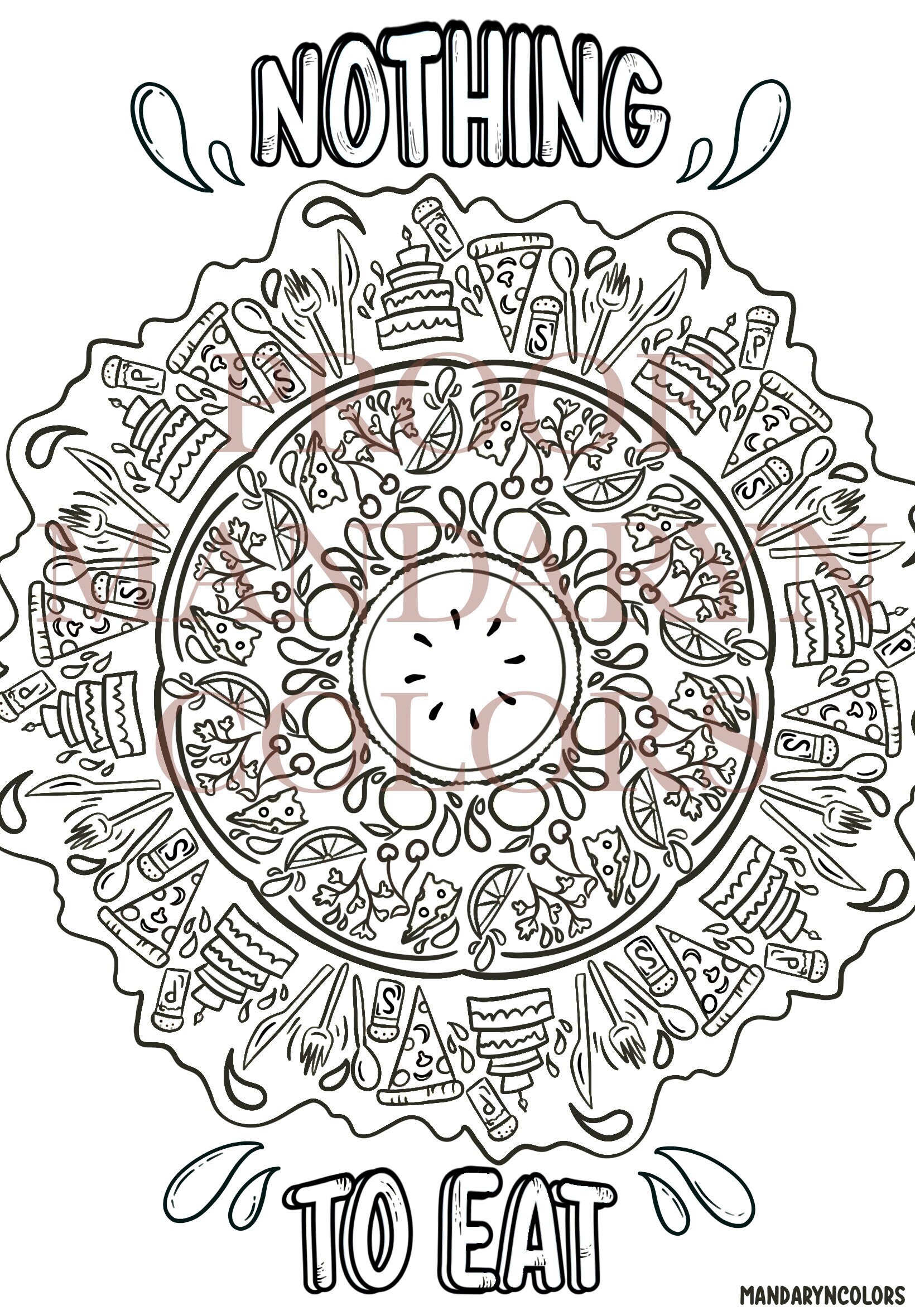 Adult Coloring Page Food Theme - Etsy