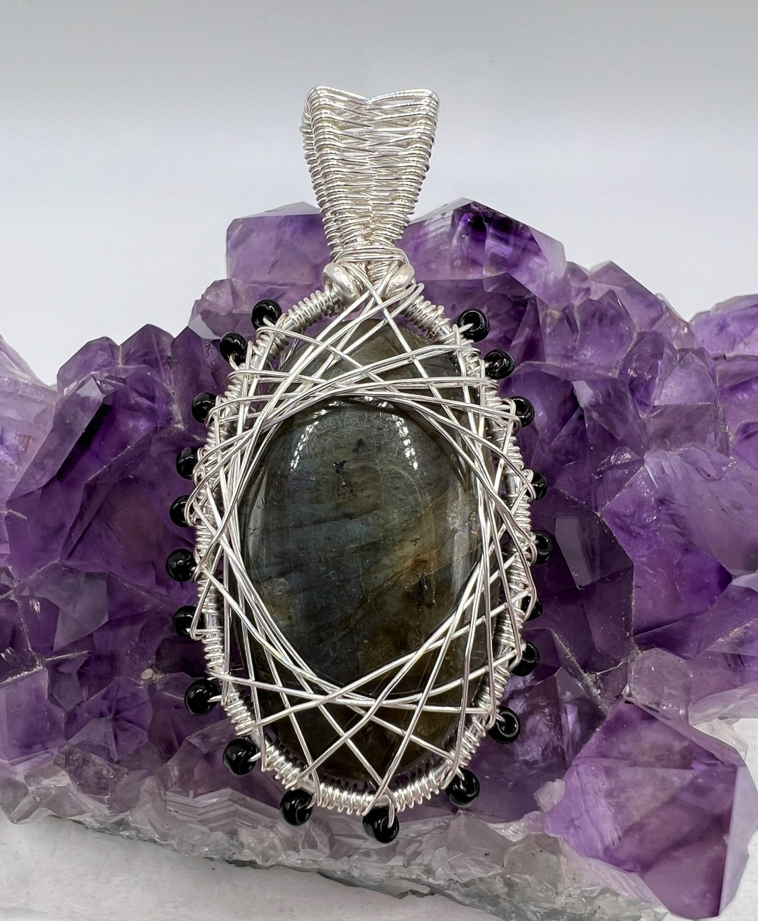 Spirograph Picot Wire Wrapped Oval Labradorite Pendant - Etsy