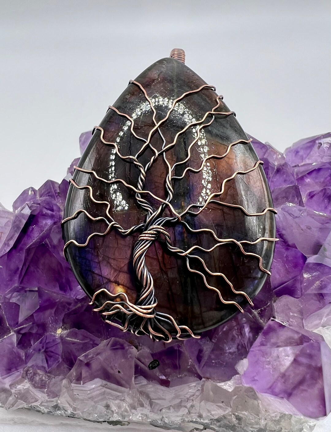 Antik-Kupferdraht gewickelt Dunkler Baum des Lebens Teardrop - Etsy.de