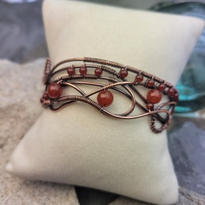 Copper Carnelian Cuff Bracelet, Rustic Wire Wrapped Gemstone Bangle, Wide Wrist Cuff, Handmade ...