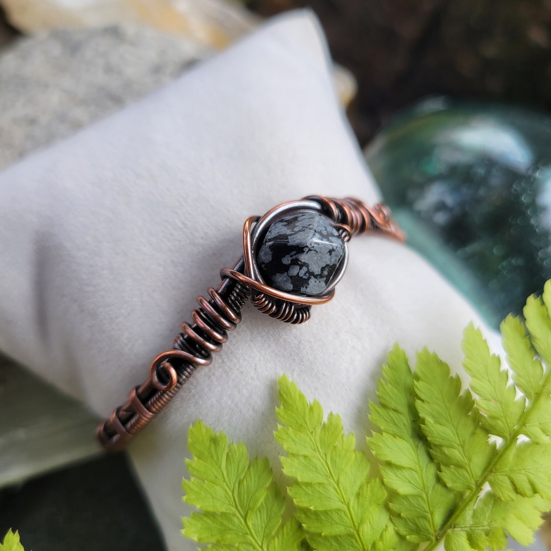 Obsidian Copper Cuff Bracelet, Wire Wrapped Gemstone Bracelet ...