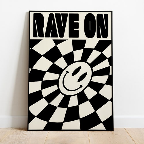 RAVE ON Acid House Smiley Face Print 90s Rave Poster - Etsy
