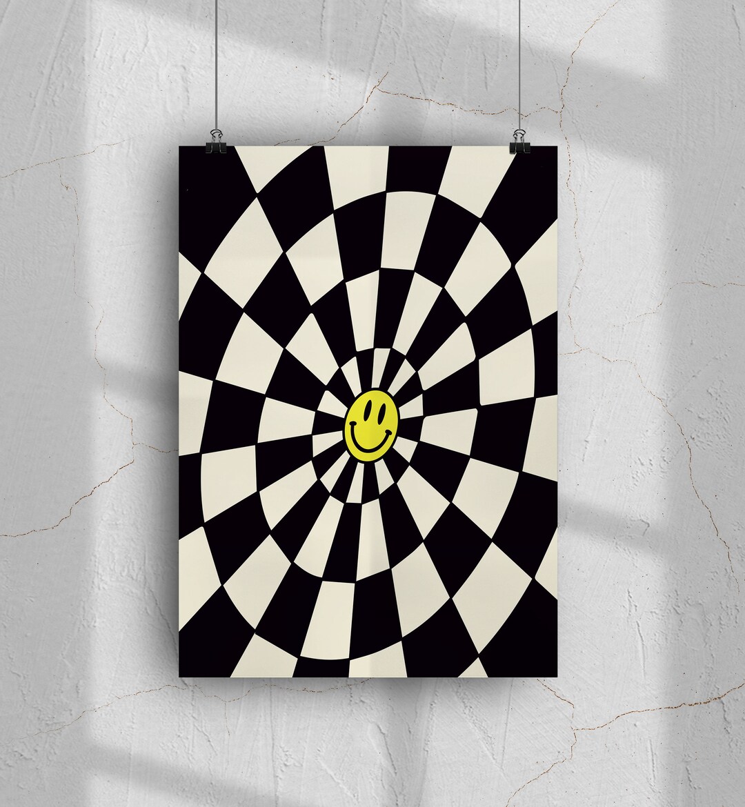 Acid House Trippy Poster | Smiley Face Print | Geometric Psy Art | 90s ...