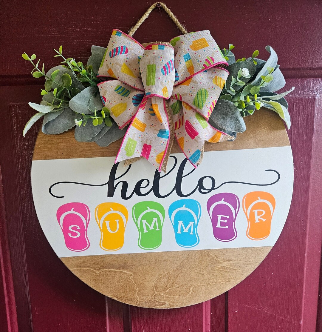 Hello Summer Door Sign, Hello Summer Door Hanger, Front Door Decor ...