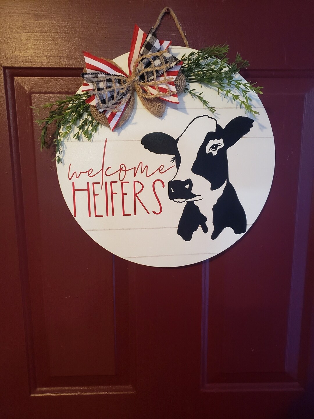 Welcome Heifers Door Hanger Year Round Wreath Cow Door Decor Cow Door ...