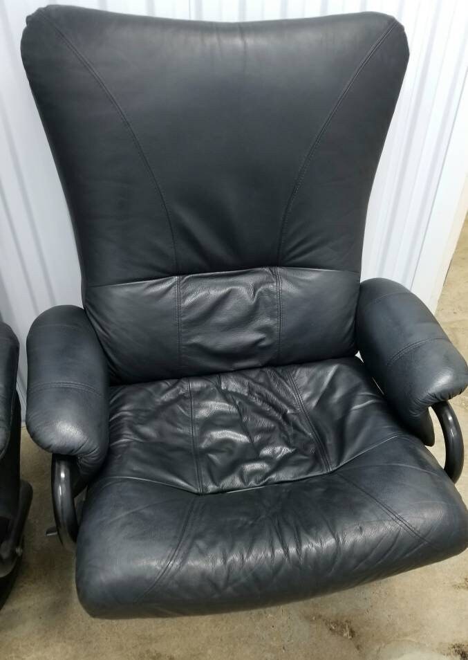 Vintage Black Leather Post Modern Swivel Recliners by Palliser - Etsy
