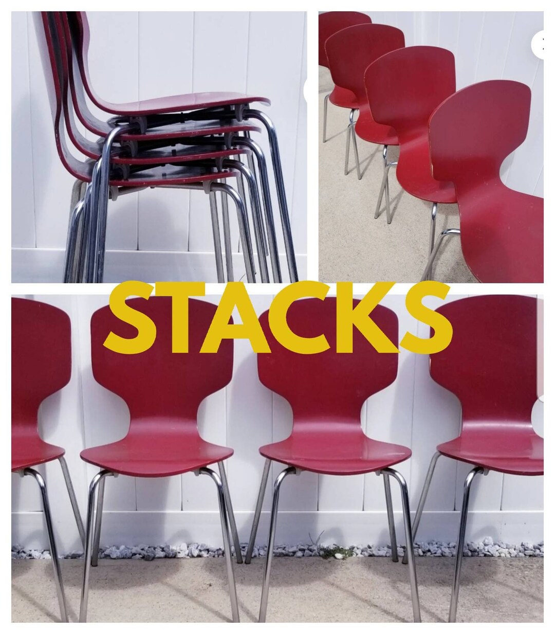 Vintage Chrome Set 4 Ant Style Stacking Chairs Bentwood - Etsy