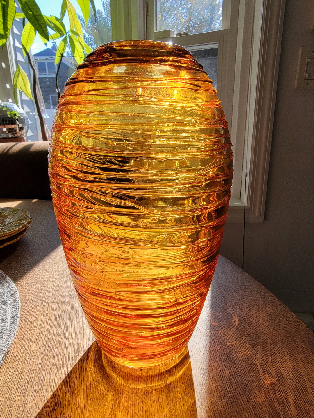 Vintage Amber String Vase Blown Glass, Glowy, Warm Light - Etsy