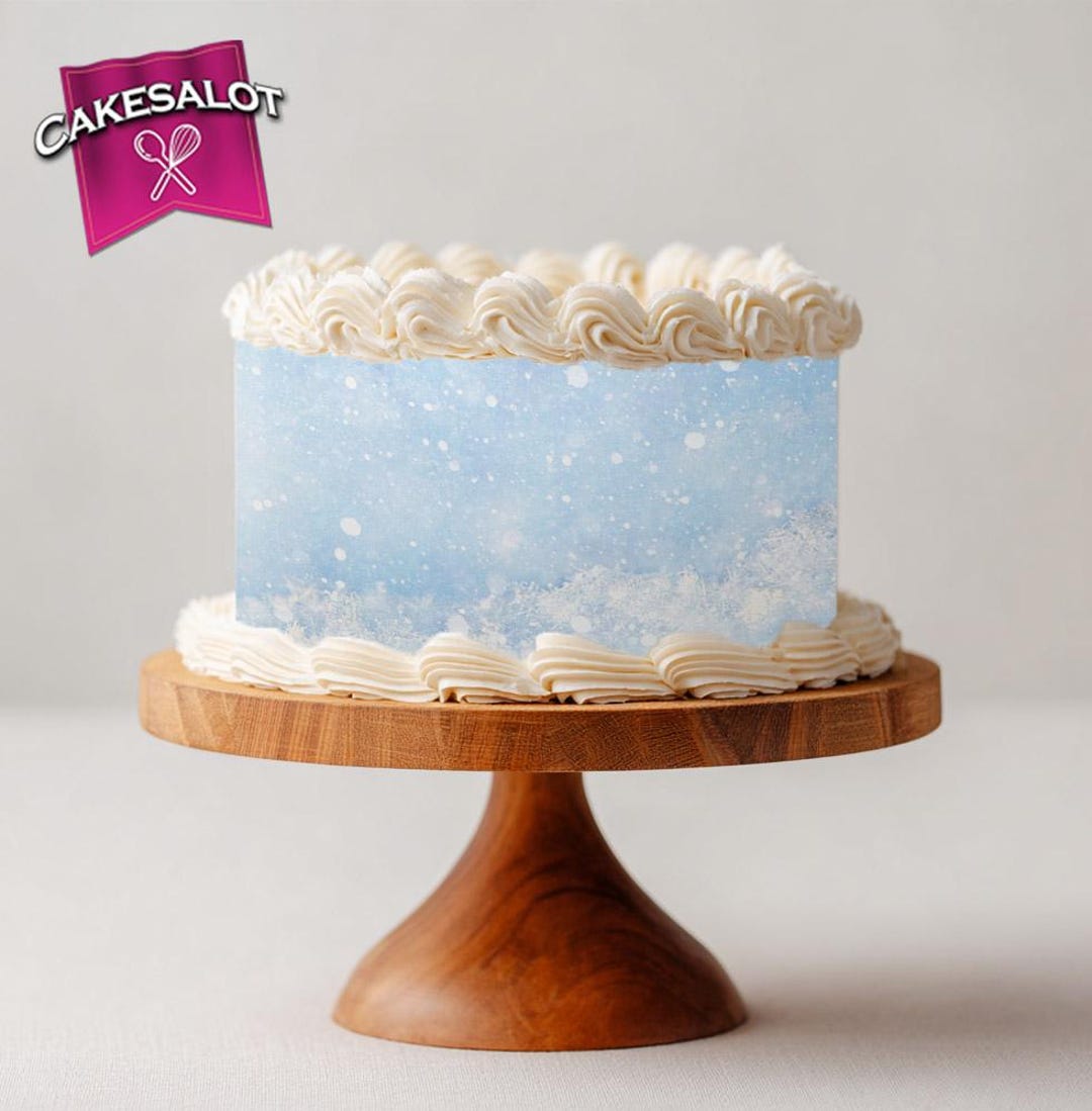 Frozen Ice Snowflake Blue White Snow Edible Print Cake Ribbon Wrap ...