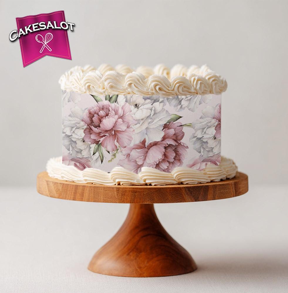 Edible Flowers Cake Wrap, Icing Sheet, Wafer Paper, Pink Edible Print ...