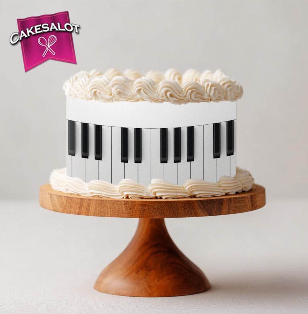 Piano Keys Musical Notes Instrument Edible Print Cake Ribbon Wrap Icing ...