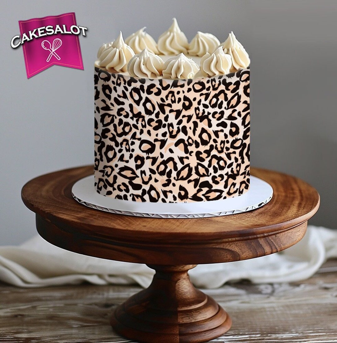 Leopard Edible Print Cake Wrap Topper Animal Light Boho Wildlife Safari ...