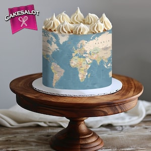 World Map Globe Edible Print A4 Cake Wrap Icing Sheet Topper Travelling ...