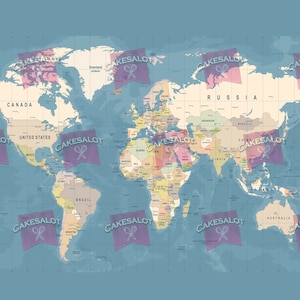 World Map Globe Edible Print Cake Wrap Icing Sheet Topper Travelling ...