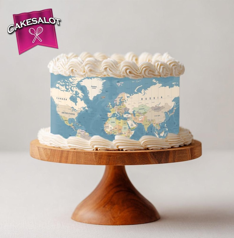 World Map Globe Edible Print Cake Wrap Icing Sheet Topper Travelling ...