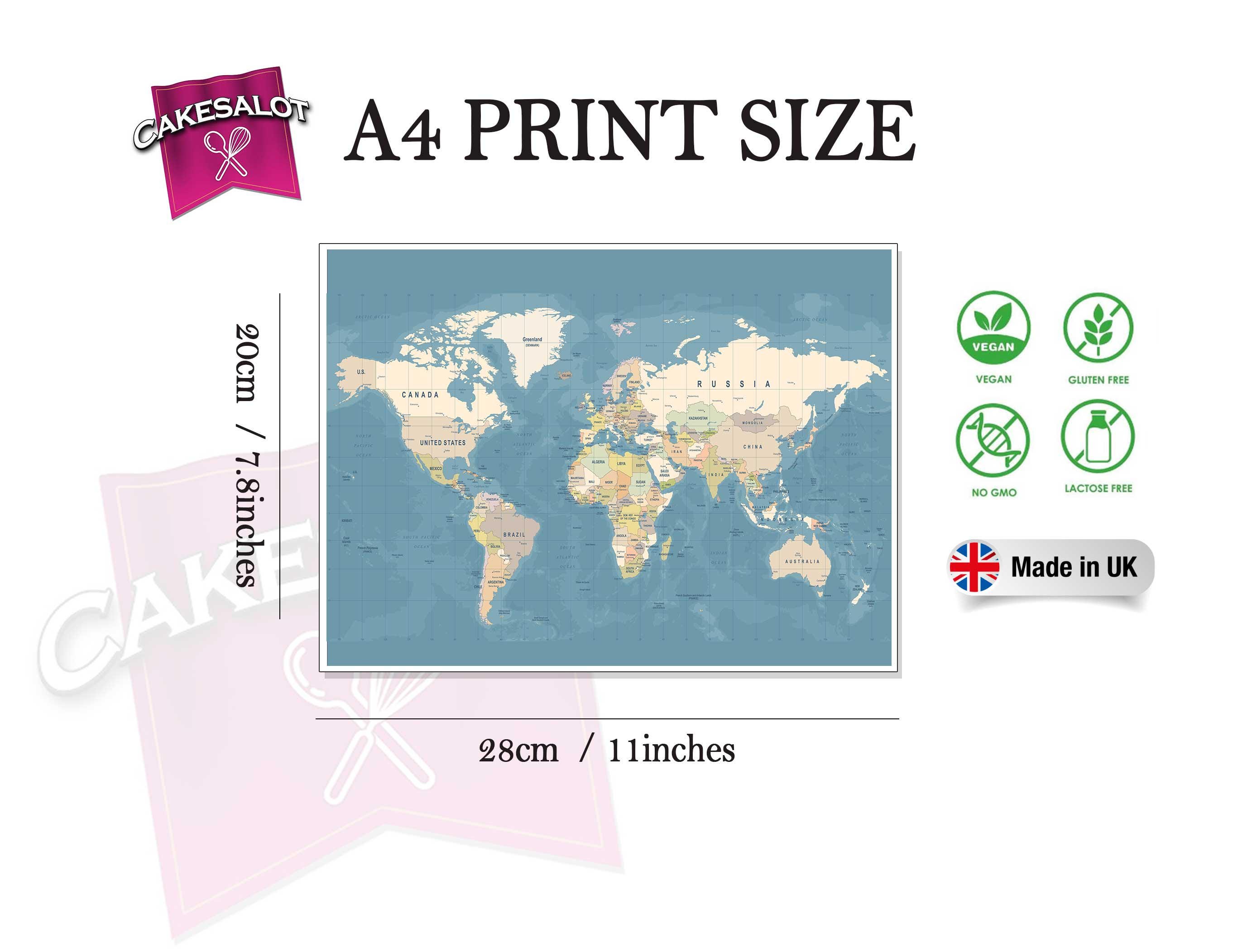 World Map Globe Edible Print Cake Wrap Icing Sheet Topper Travelling ...