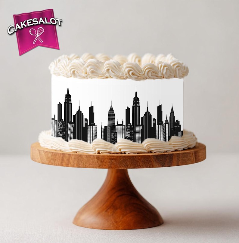 City New York Style Skyline Silhouette Edible Print Cake Wrap Icing ...